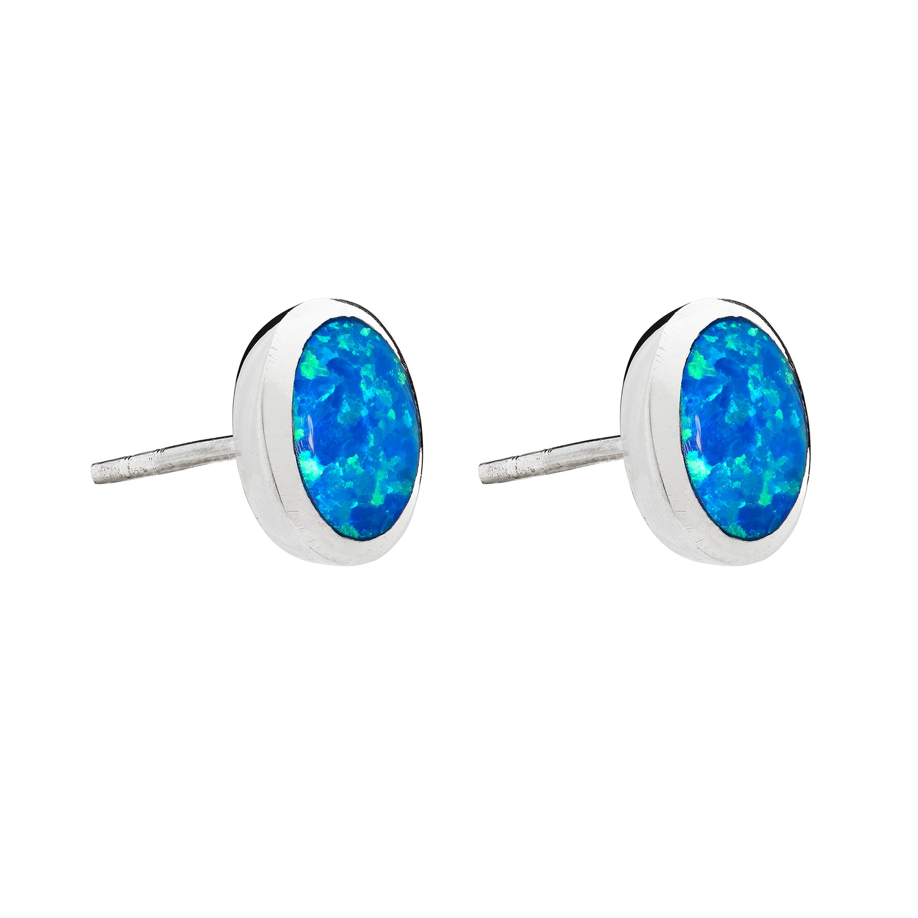 Round Blue Opal Studs – Shooting Star Cornwall
